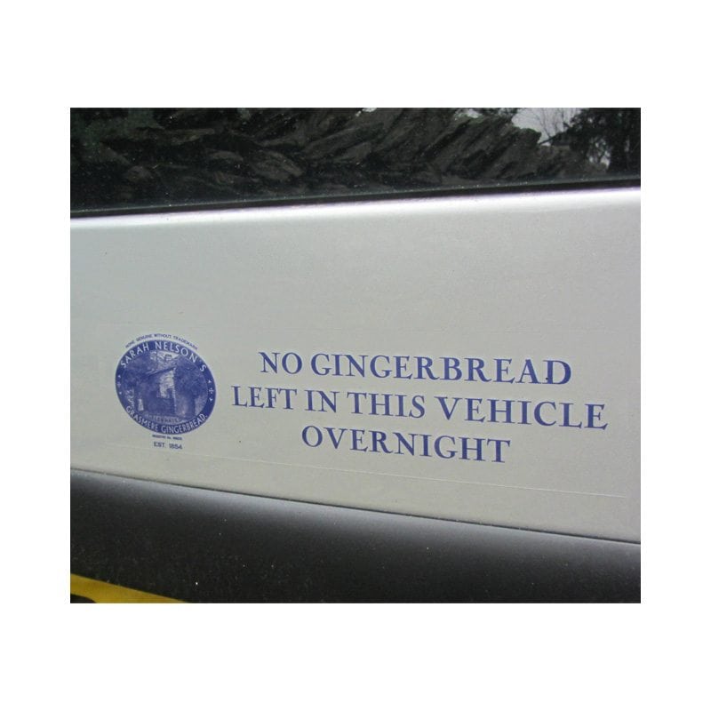 'No Gingerbread Left In This Vehicle Overnight' car sticker | Grasmere ...
