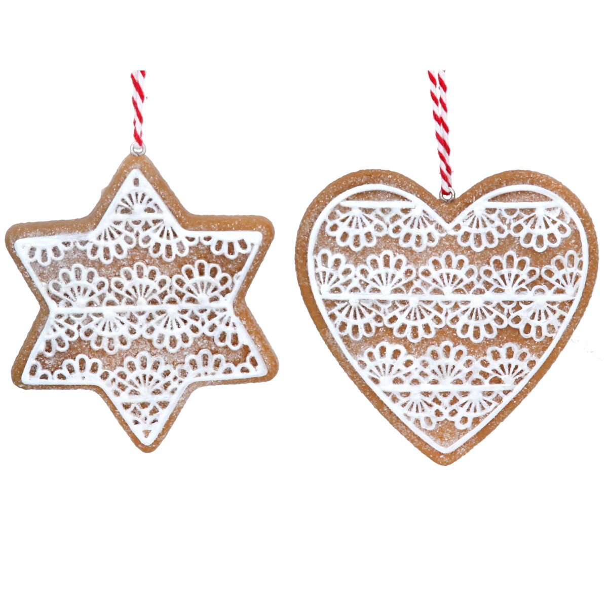 'Iced Lace' Gingerbread Heart and Star Christmas Decoration Duo ...
